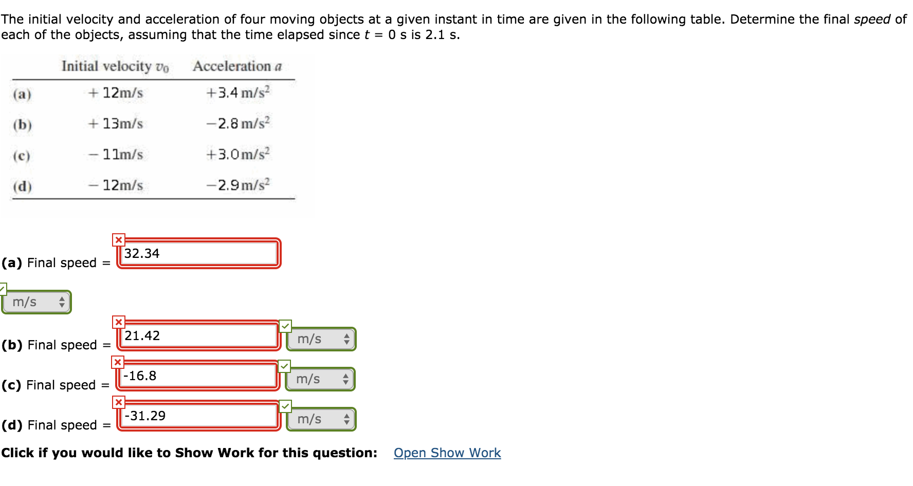 Solved The Initial Velocity And Acceleration Of Four Moving