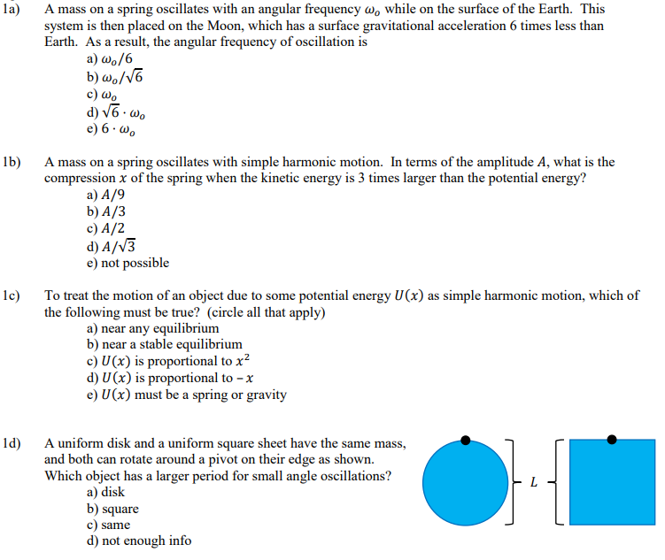 Solved la) A mass on a spring oscillates with an angular | Chegg.com