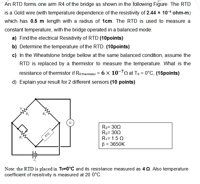 Solved An RTD forms one arm R4 of the bridge as shown in the | Chegg.com