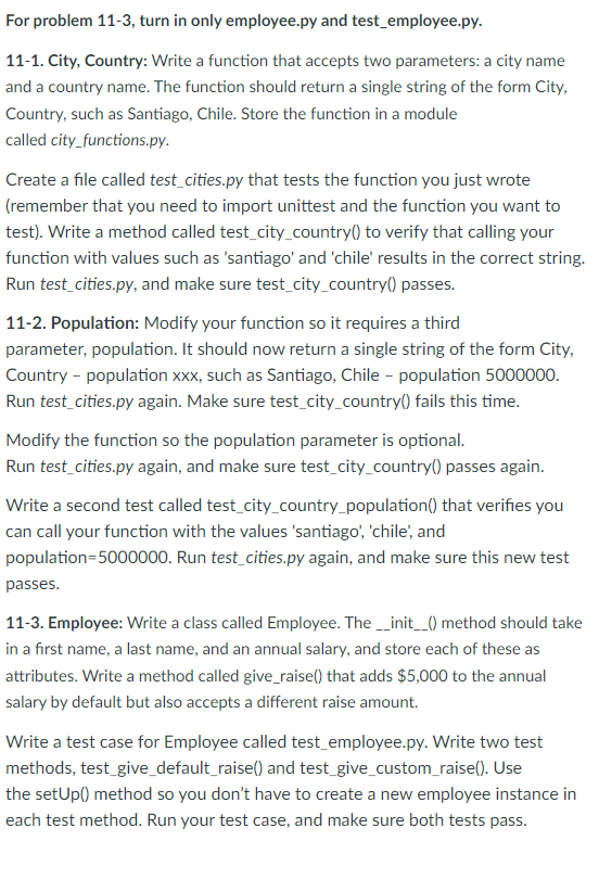 11-1. City, Country: Write a function that accepts | Chegg.com