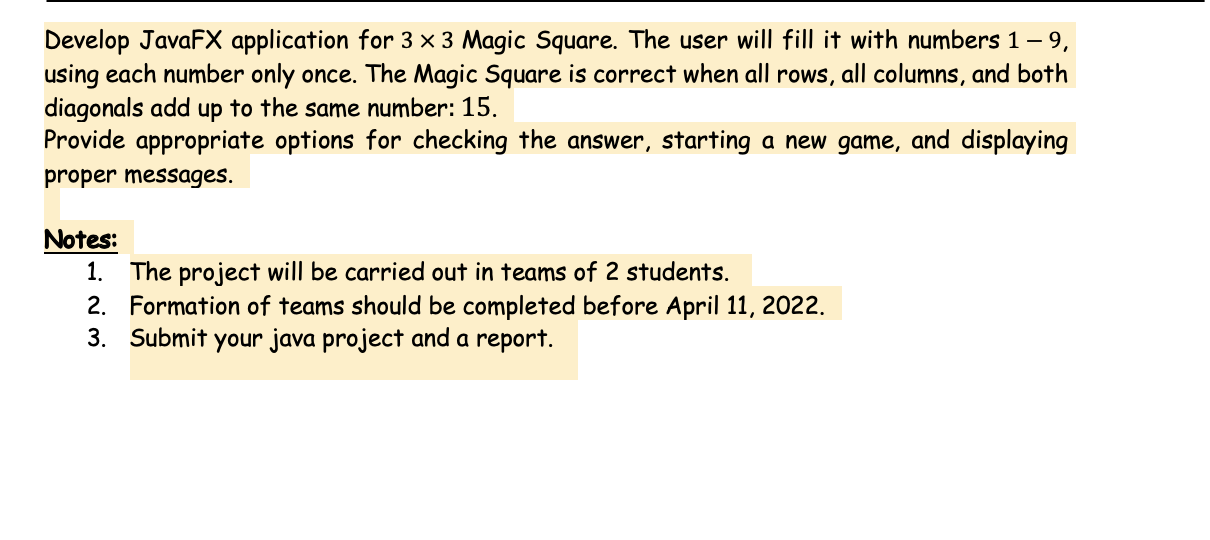 Solved Develop JavaFX application for 3 x 3 Magic Square. | Chegg.com
