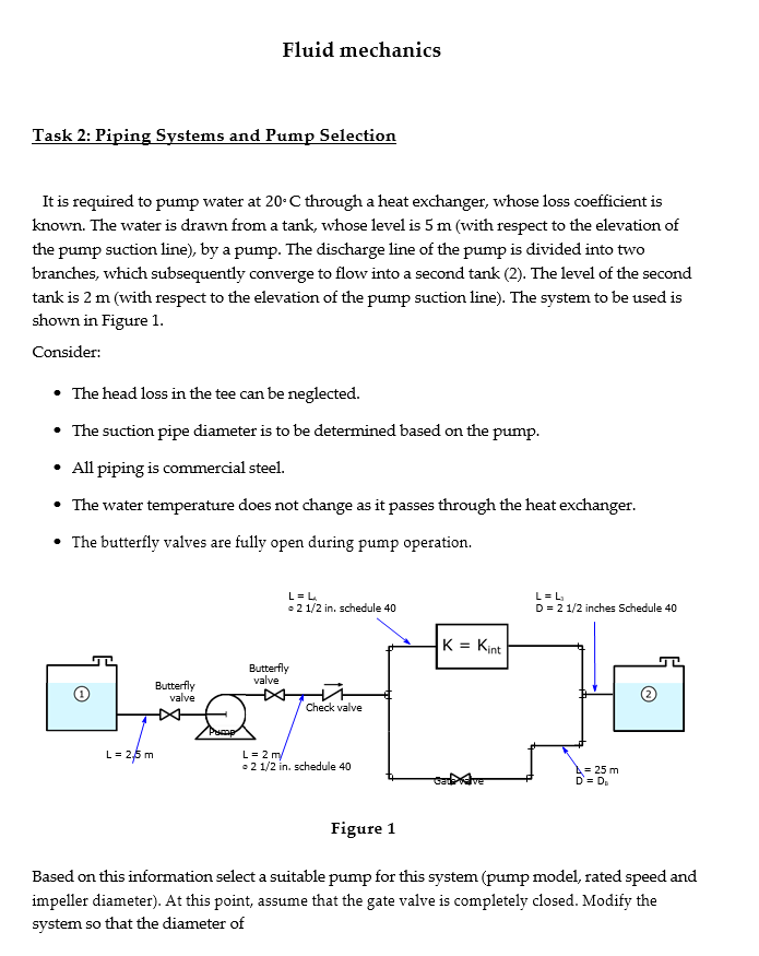 Solved Fluid mechanics Task 2: Piping Systems and Pump | Chegg.com