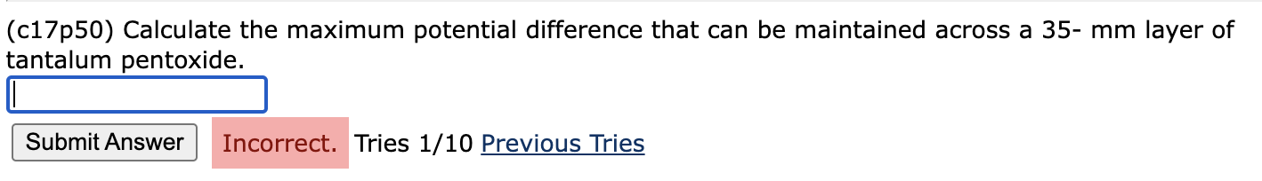 Solved (c17p50) Calculate the maximum potential difference | Chegg.com