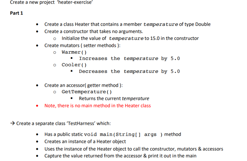 Solved Create a new project 'heater-exercise Part 1 Create a | Chegg.com