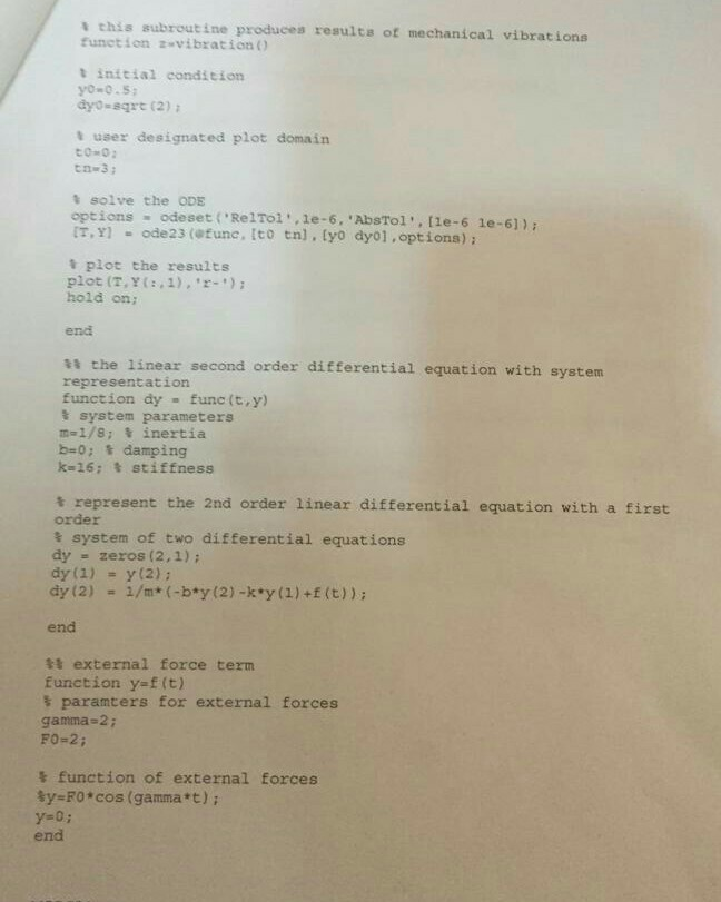 mechanical vibration using MATLAB mechanical | Chegg.com