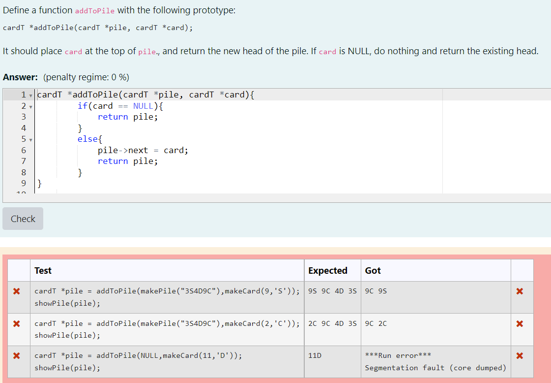 Solved Define a function addToPile with the following | Chegg.com