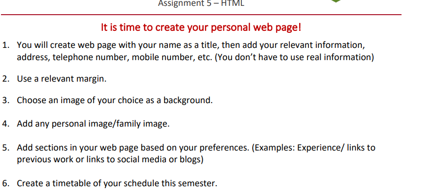 Solved It is time to create your personal web page! 1. You | Chegg.com