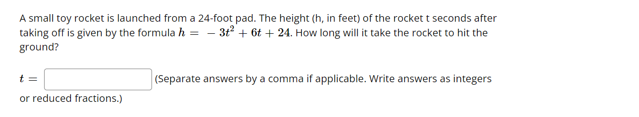Solved A small toy rocket is launched from a 24-foot pad. | Chegg.com