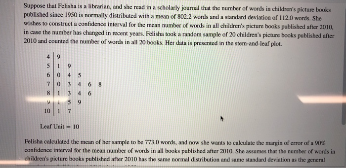 Solved 10 1 7 Leaf Unit 10 Felisha calculated the rnean of | Chegg.com