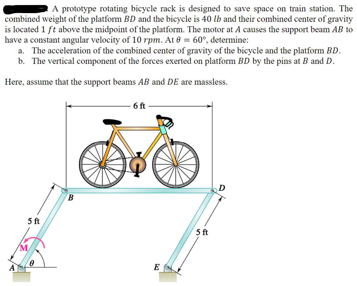 Solved A prototype rotating bicycle rack is designed to save | Chegg.com