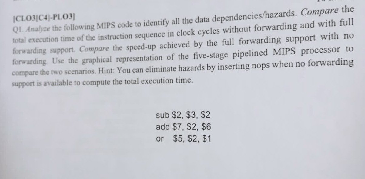 Solved [CLO3]C4]-PLO3]Q1. ﻿Analyze the following MIPS code | Chegg.com