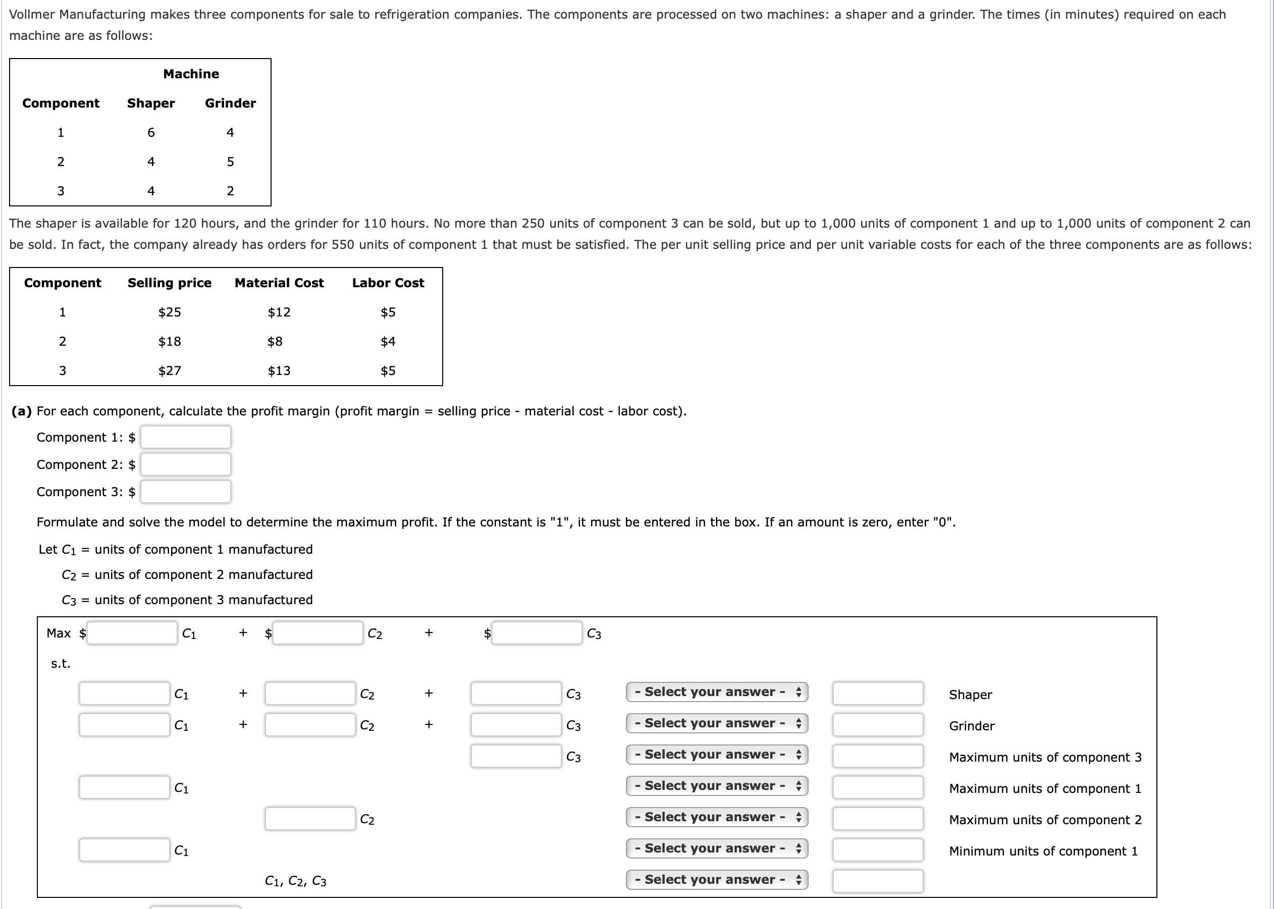 Solved machine are as follows:(a) ﻿For each component, | Chegg.com