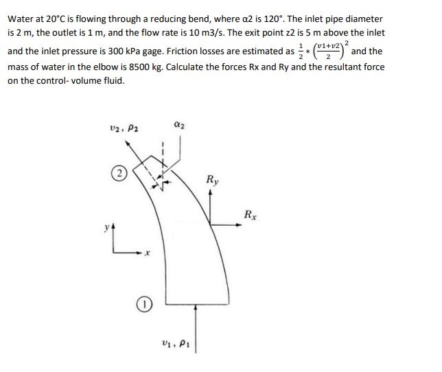 Solved Water at 20°C is flowing through a reducing bend, | Chegg.com