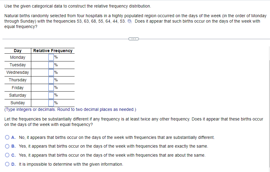 Solved Use the given categorical data to construct the | Chegg.com