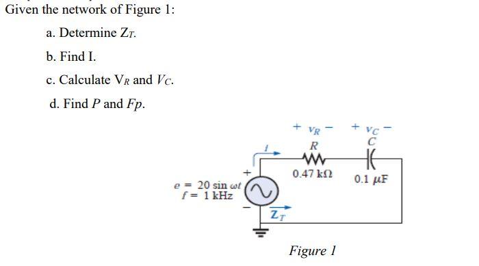 Solved Given the network of Figure 1: a. Determine ZT. b. | Chegg.com