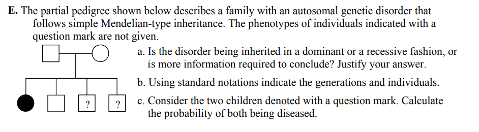 Solved E. The partial pedigree shown below describes a | Chegg.com
