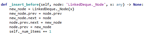 Solved def_insert_before(self, node: 'LinkedDeque._Node', x: | Chegg.com
