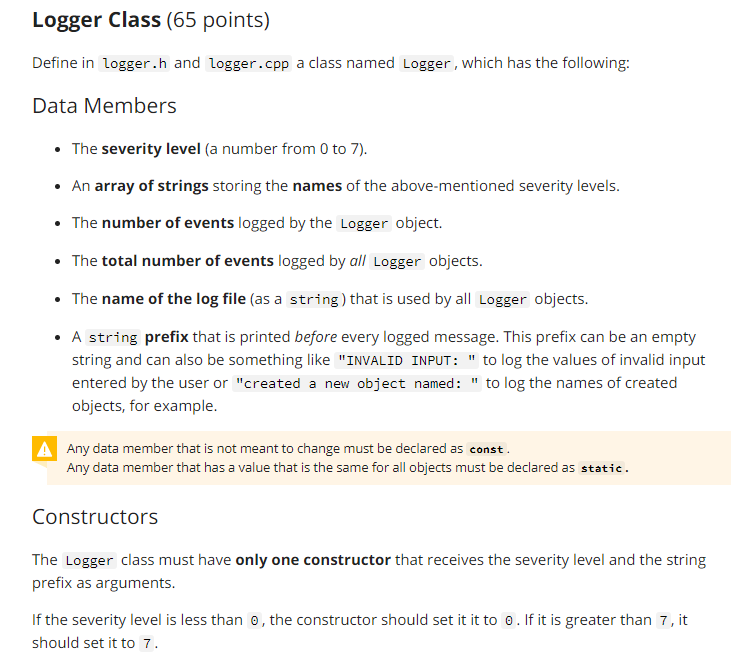 Solved Logger Class (65 points) Define in Logger.h and | Chegg.com