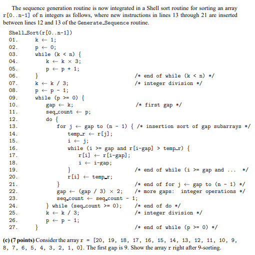 1. Shell Sort (20 points) Consider the following | Chegg.com