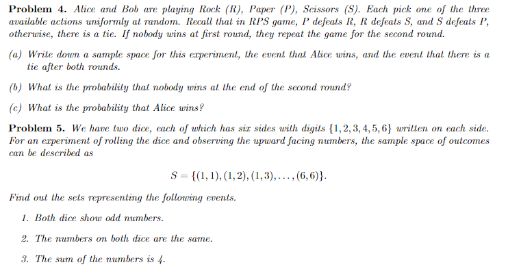 Solved Problem 4. ﻿Alice and Bob are playing Rock (R), | Chegg.com