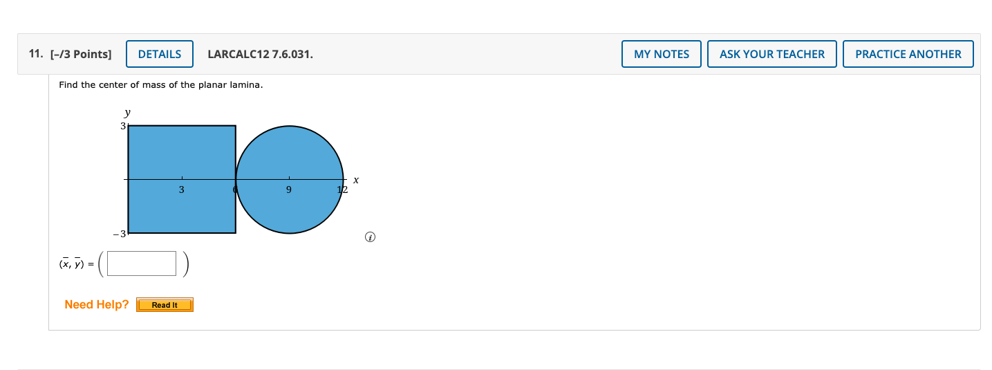 Solved Find the center of mass of the planar lamina. | Chegg.com