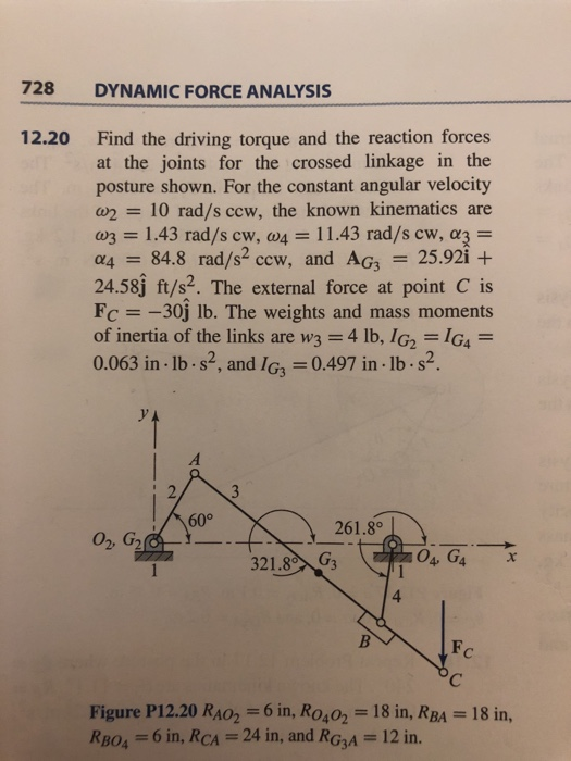 Solved 728 DYNAMIC FORCE ANALYSIS Find the driving torque | Chegg.com