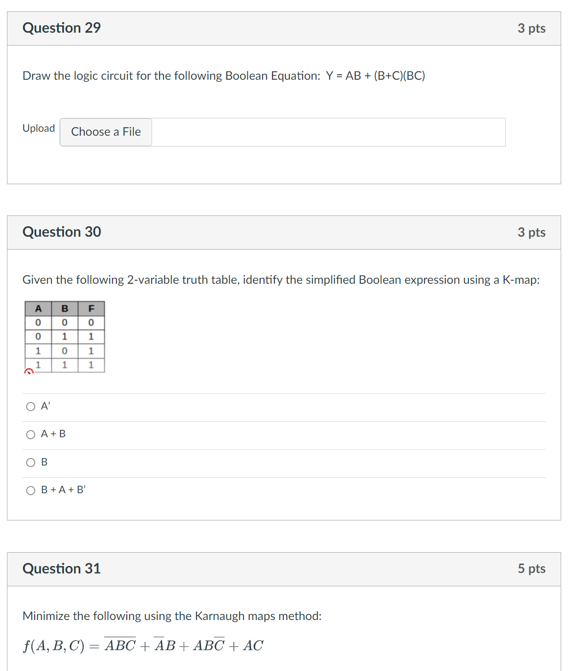 Solved Question 29 3 pts Draw the logic circuit for the | Chegg.com