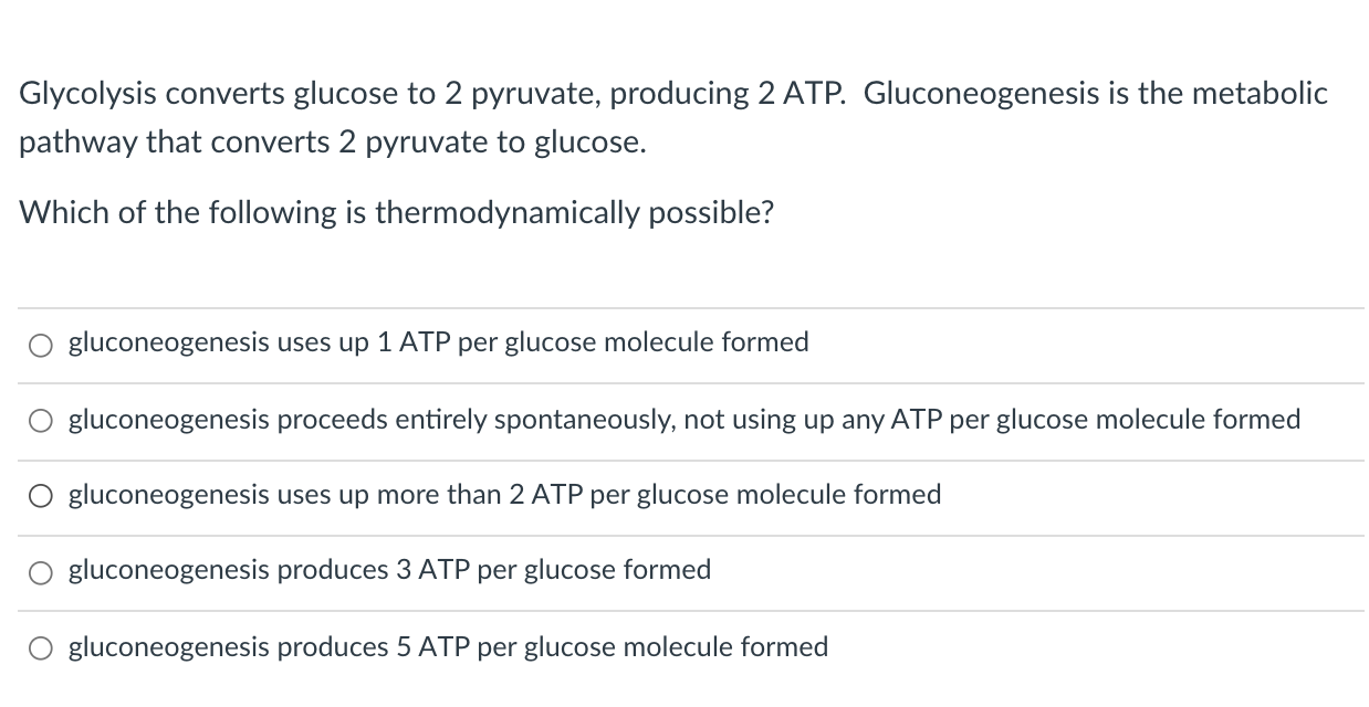 Solved Glycolysis converts glucose to 2 pyruvate, producing | Chegg.com