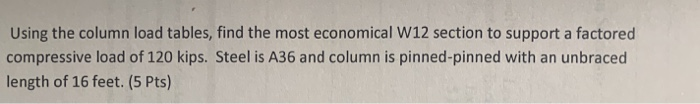 Solved Using the column load tables, find the most | Chegg.com