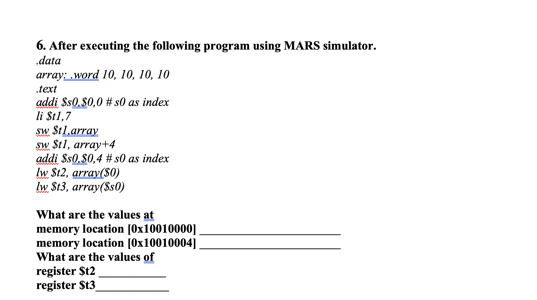 Solved 6 After Executing The Following Program Using Mars 9520