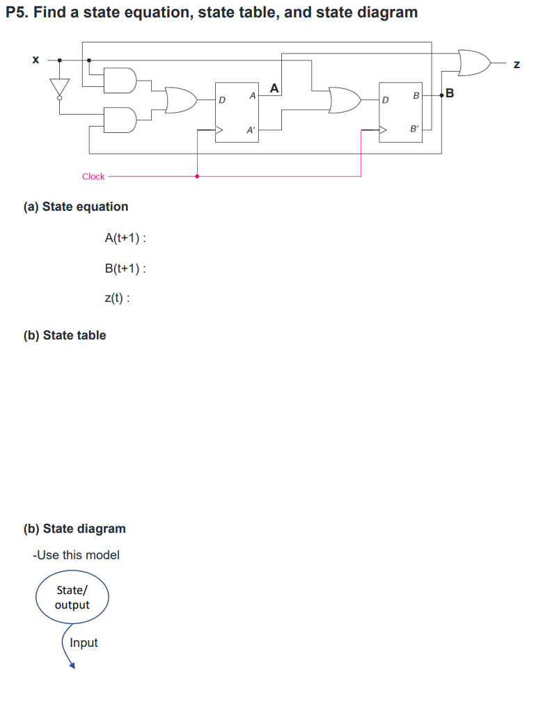 Solved P5. Find a state equation, state table, and state | Chegg.com