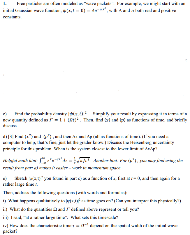 Solved 1. Free particles are often modeled as "wave | Chegg.com
