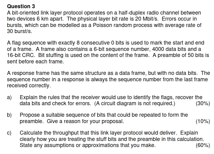 Solved Question 3 A bit-oriented link layer protocol | Chegg.com