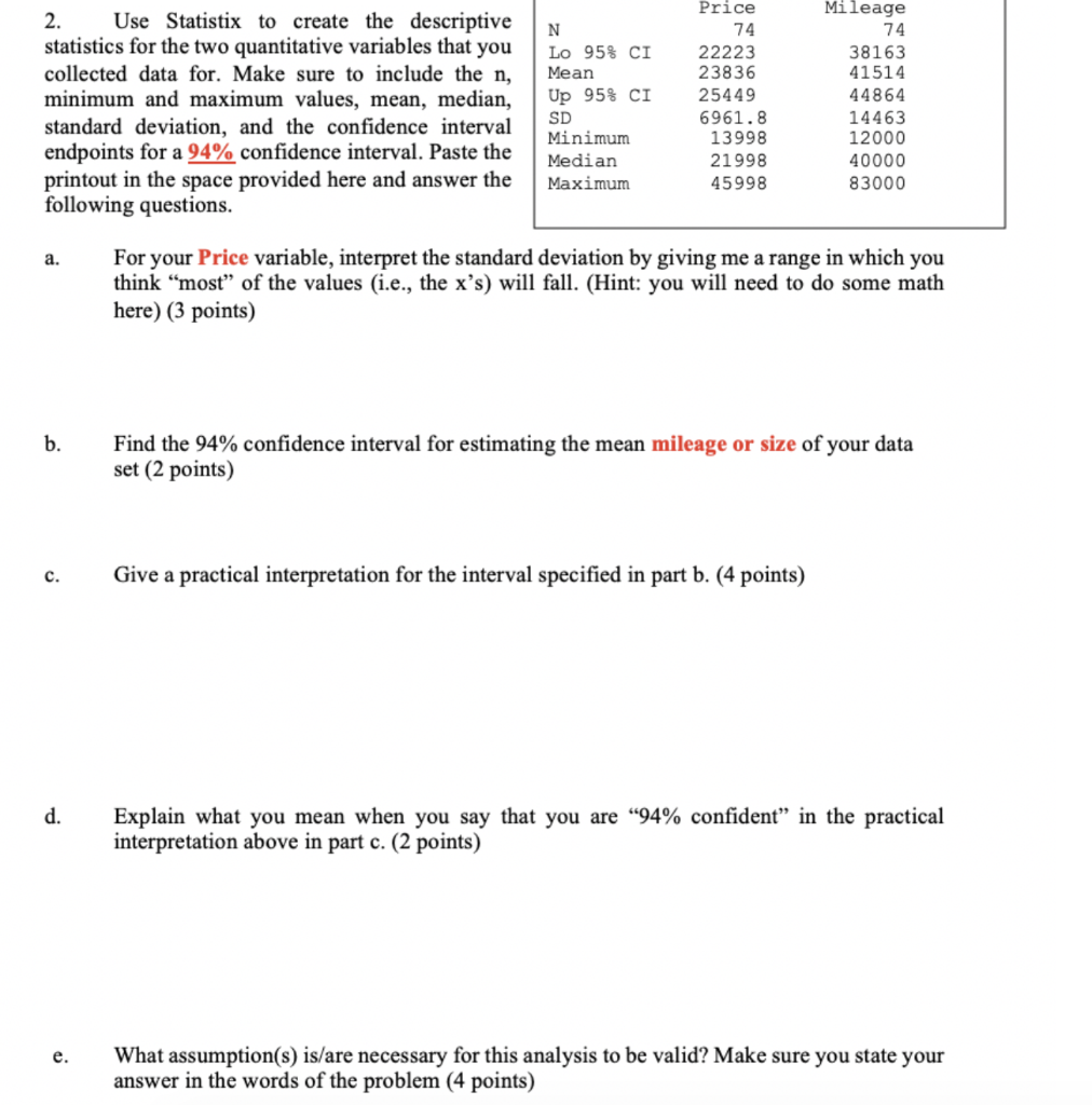 Solved 2. Use Statistix to create the descriptive statistics | Chegg.com