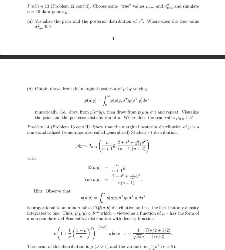 Problem 13 (Problem 12 cont'd). Choose some "true" | Chegg.com