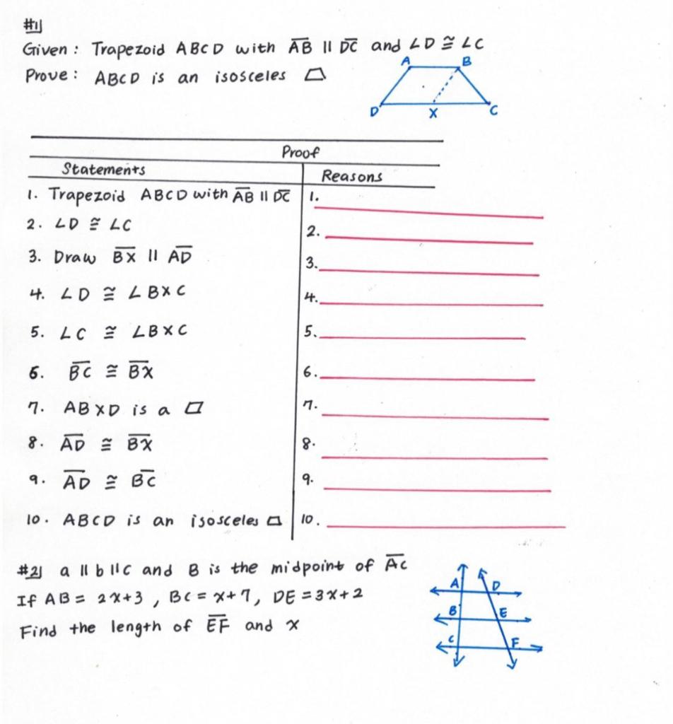 Solved #1 Given : Trapezoid ABCD with AB II DC and LD ELC | Chegg.com