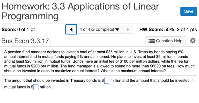 Solved Homework: 3.3 Applications of Linear Programming Save | Chegg.com