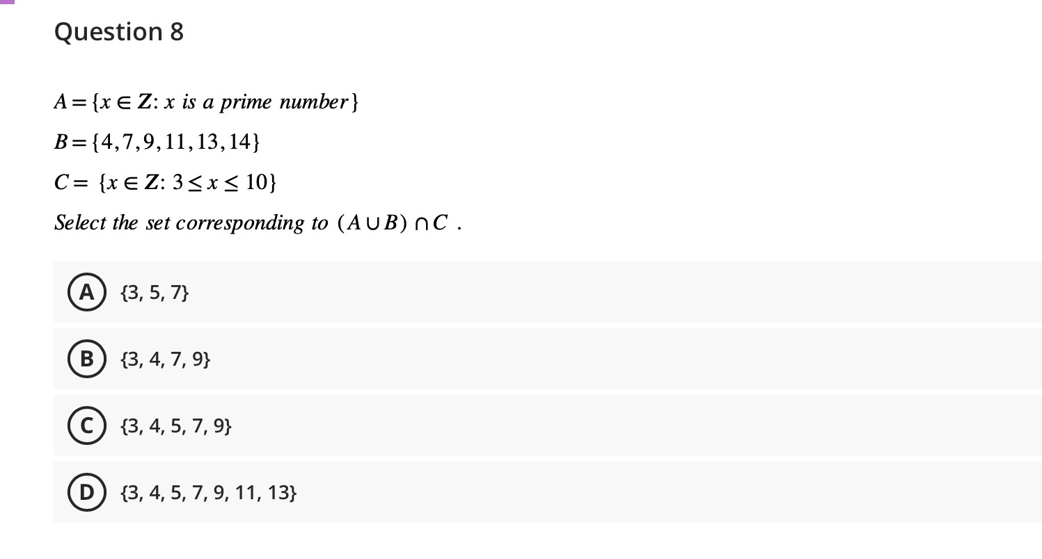 Solved Question 8 A={x∈Z:x is a prime number } | Chegg.com