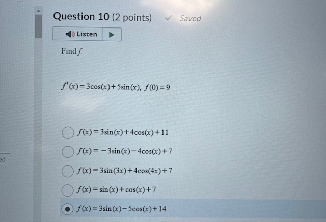 Solved Question 10 (2 ﻿points) ﻿Question 9 (1 ﻿point)If f' | Chegg.com