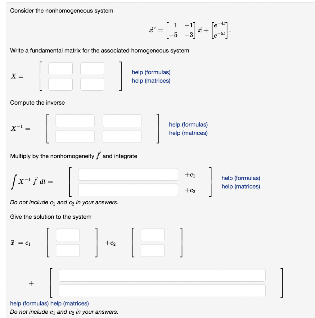 Solved Consider the nonhomogeneous system | Chegg.com