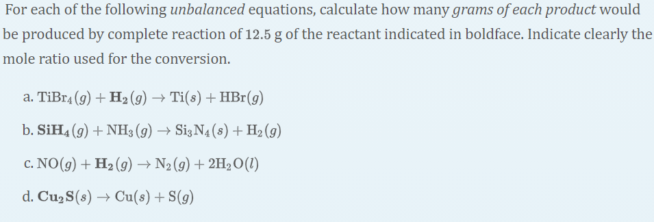 Solved For each of the following unbalanced equations, | Chegg.com