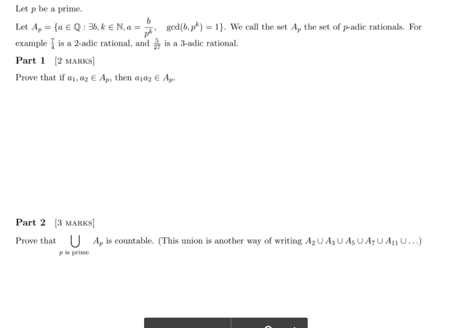 Solved Let p be a prime. b Let A2 = {a e Q: 3b, k € N, a = | Chegg.com