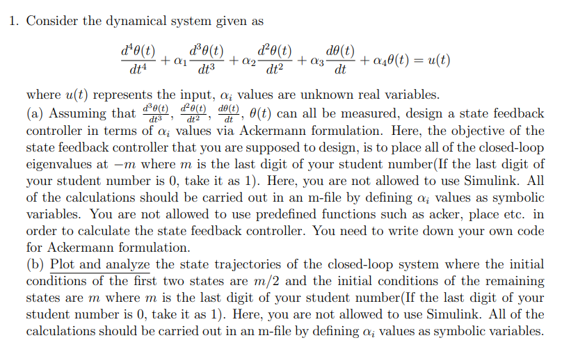 Solved 1. Consider the dynamical system given as | Chegg.com