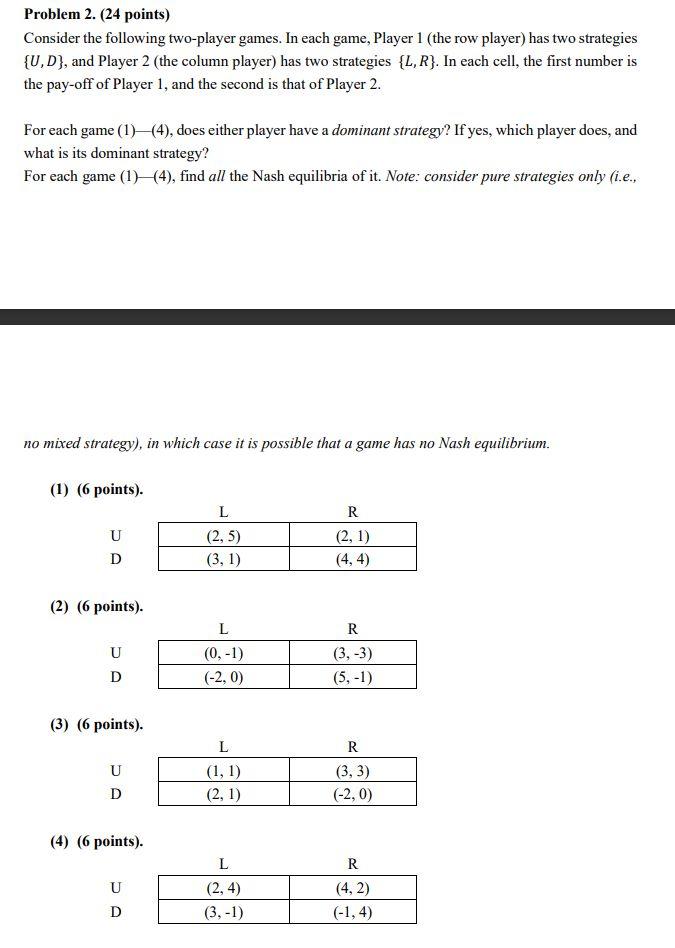 Solved Problem 2. (24 points) Consider the following | Chegg.com