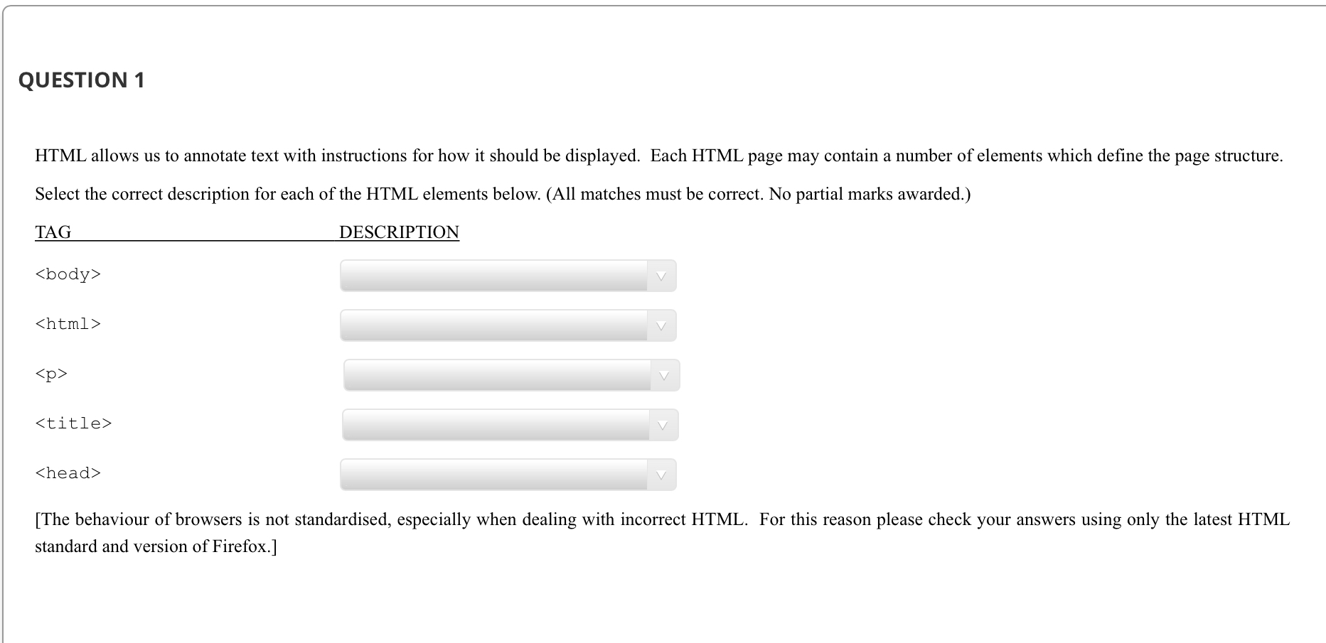 Solved QUESTION 1 HTML allows us to annotate text with | Chegg.com