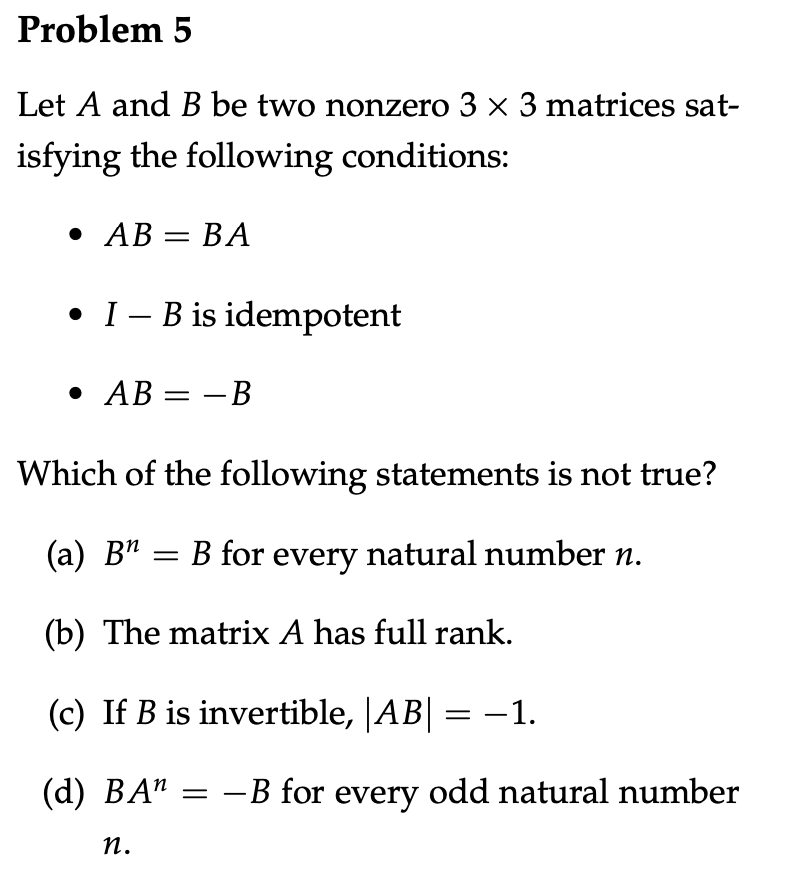 Solved Problem 5Let A and B be ﻿two nonzero 3×3 ﻿matrices | Chegg.com