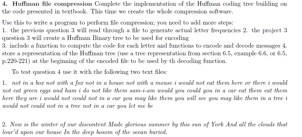 4. Huffman file compression Complete the | Chegg.com