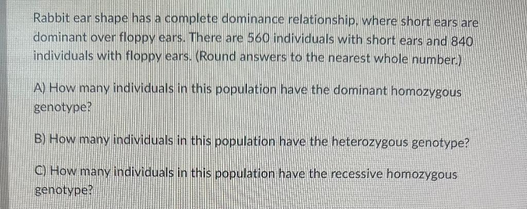Solved Rabbit ear shape has a complete dominance | Chegg.com