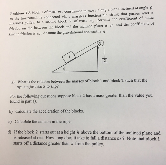 Solved A block 1 of mass m_1, constrained to move along a | Chegg.com