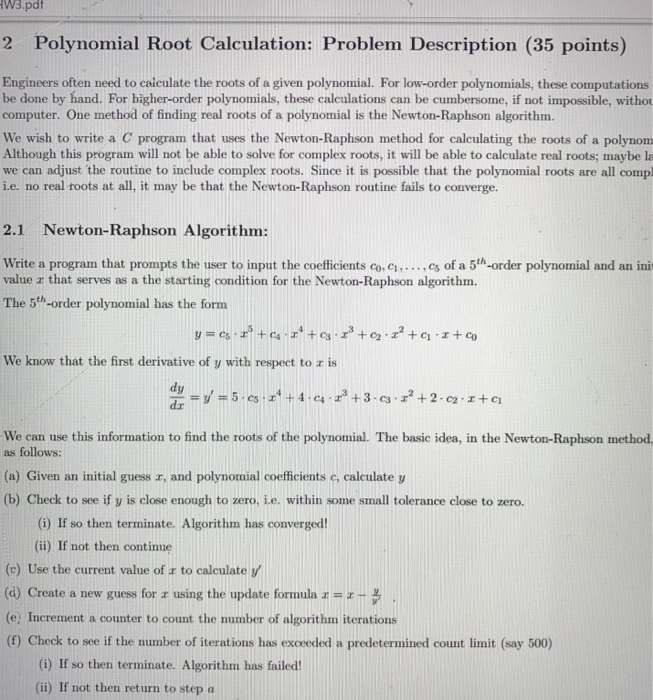 Solved HW 3.pdf 2 Polynomial Root Calculation: Problem | Chegg.com